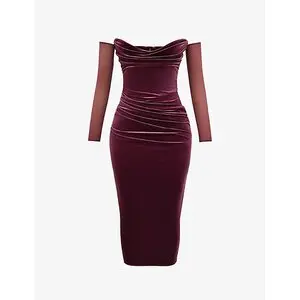 House Of Cb Leora Strapless Stretch-velvet Midi Dress - Mulberry