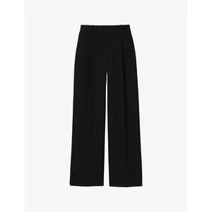 REISS Eden Elasticated-waist Wide-leg Twill Trousers - Black