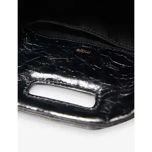 Maje Leather Shoulder Bag With Logo Charm And Fringe - Black