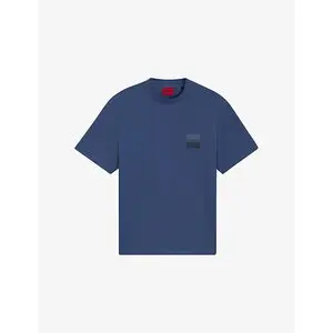 Hugo Brand-print Short-sleeve Cotton T-shirt - Medium Blue