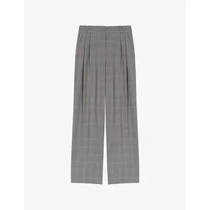 Maje Checked Straight-leg Stretch Wool-blend Trousers - Grey