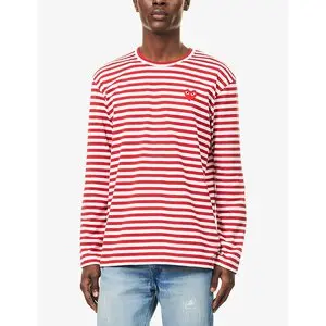 Play Comme Des Garcon Comme Des Garçons Play Striped Cotton-jersey T-shirt - Red