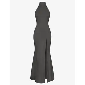 House Of Cb Juliette Halterneck Maxi Dress With Split Hem - Shadow