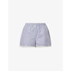 COU COU Check-print Cotton-poplin Board Shorts - Blue Check