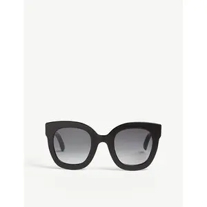 Gucci Oval Frame Sunglasses With Embossed Logo - Black