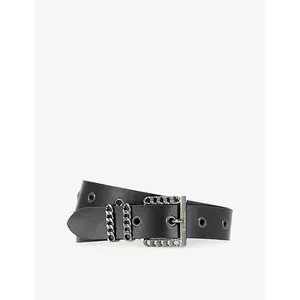 The Kooples Chain-embellished Logo-embossed Leather Belt - Black