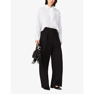 Maje Belted Elasticated-waist Stretch-cotton Trousers