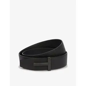 TOM FORD Reversible Leather Belt With Brand Plaque - Black