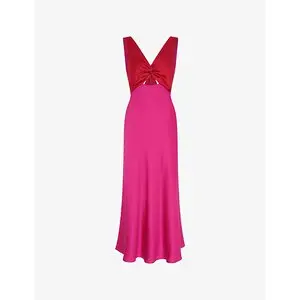 OMNES Maggy V-neck Satin Midi Dress - Pink/red