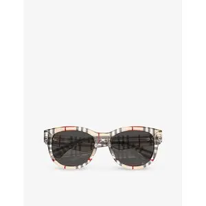Burberry Be4432u Round-frame Checked Acetate Sunglasses - Multi-coloured