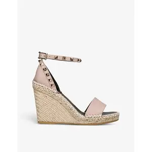 Valentino Garavani Rockstud 105 Leather Espadrille Wedges - Blush
