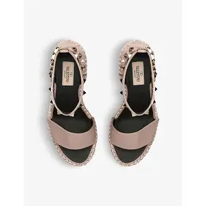 Valentino Garavani Rockstud 105 Leather Espadrille Wedges - Blush
