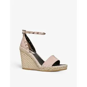 Valentino Garavani Rockstud 105 Leather Espadrille Wedges - Blush