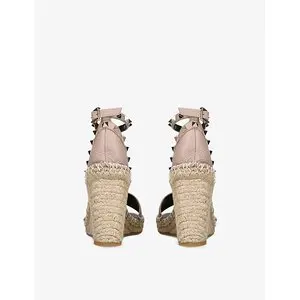 Valentino Garavani Rockstud 105 Leather Espadrille Wedges - Blush