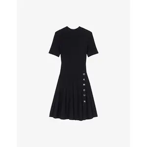 Maje Ribbed High Neck Mini Dress With 'amour' Button Detail