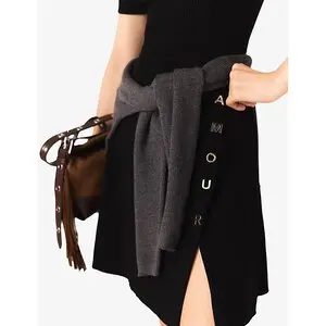 Maje Ribbed High Neck Mini Dress With 'amour' Button Detail