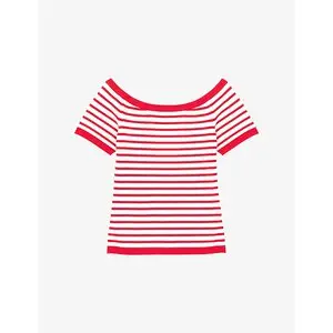 Maje Striped Boat-neck Cotton-blend Top - Red