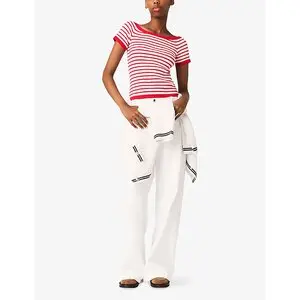 Maje Striped Boat-neck Cotton-blend Top