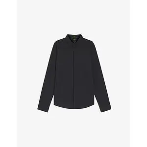 BOSS Logo-print Slim-fit Cotton-piqué Shirt - Dark Blue