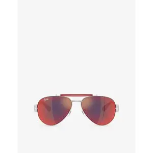 Ray-ban Rb3762m X Scuderia Ferrari Aviator-frame Metal Sunglasses - Silver