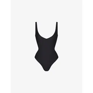 SKIMS Skims Plunge Neck Thong Bodysuit Onyx