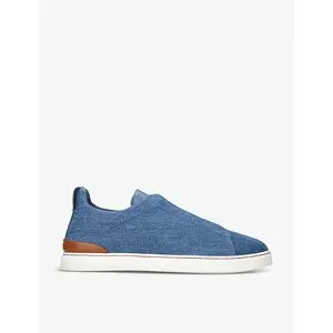 Zegna Triple Stitch Contrast-sole Denim Low-top Trainers