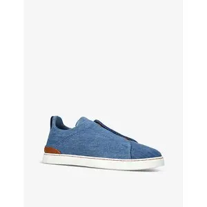 Zegna Triple Stitch Contrast-sole Denim Low-top Trainers