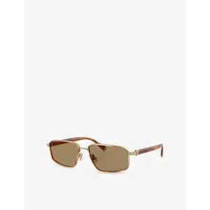 Brunello Cucinelli Rectangular Frame Metal Sunglasses - Gold