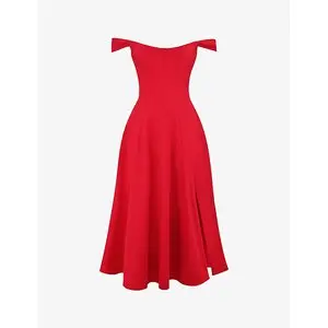 House Of Cb Saira Floral-print Cotton-blend Midi Dress - Scarlet