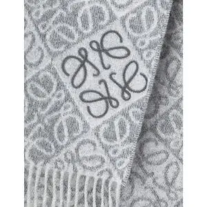 Loewe Anagram-pattern Wool And Cashmere-blend Scarf - Grey