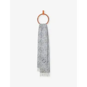 Loewe Anagram-pattern Wool And Cashmere-blend Scarf - Grey