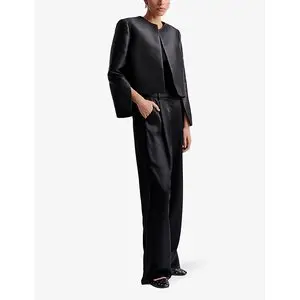 MALINA Ruthie Round-neck Long-sleeve Cropped Satin Blouse