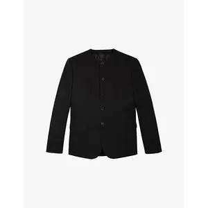 The Kooples Collarless Regular-fit Cotton And Linen-blend Jacket - Black