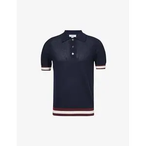 CHE Quinn Stripe-trimmed Cotton-knit Polo Shirt - Navy