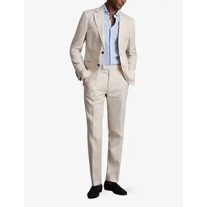 REISS Kin Notch-lapel Slim-fit Single-breasted Linen Blazer - Stone