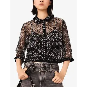 Maje Relaxed-fit Sequin-embellished Tulle Shirt