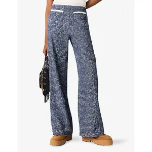 Maje Wide-leg High-rise Tweed Trousers