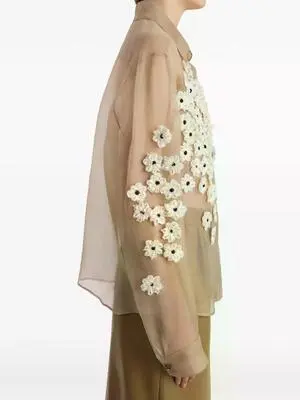Khaite Argo Floral-embellished Silk Organza Shirt - Neutrals