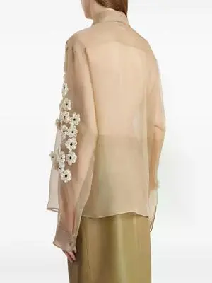 Khaite Argo Floral-embellished Silk Organza Shirt - Neutrals