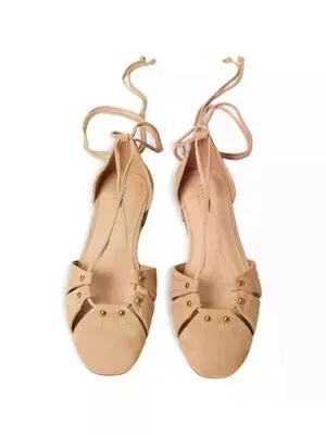 TWINSET Suede Cut-out Ballet Flats With Ankle Tie - Neutrals