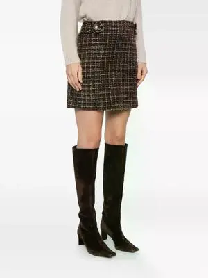 I BLUES Checked Mini Skirt With Button Detail And Fringing