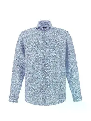 Paul & Shark Geometric Watercolour Linen Shirt - Blue