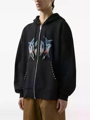Gcds Graphic-print Zip-up Cotton Hoodie - Black