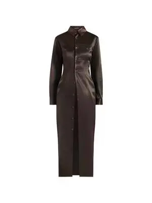 Manière De Voir Crinkled Satin Midi Shirt Dress - Brown