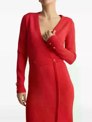 St. John Knit V-neck Midi Dress With Bracelet Sleeves
