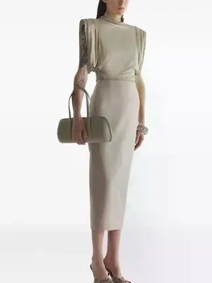 MUGLER High Neck Draped Jersey Blouse - Neutrals