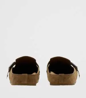 Burberry Suede Check-trimmed Urchin Clogs - Brown