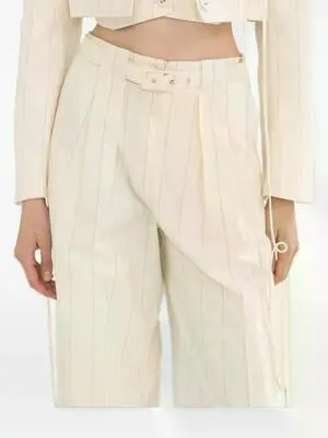 NISSA Striped Wide Leg Trousers - Neutrals