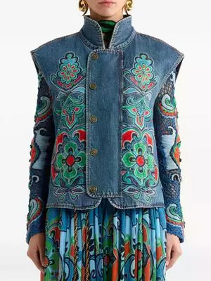 Etro Embroidered Denim Waistcoat