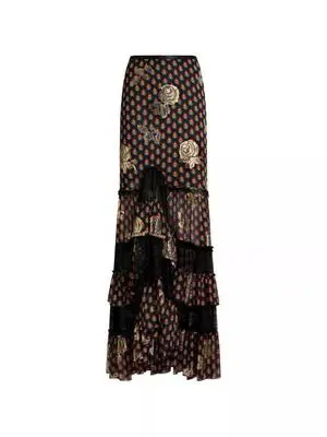 Etro Roses Pattern Lace Asymmetric Skirt - Black